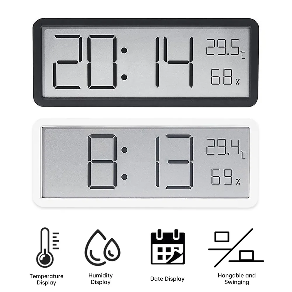 LCD Screen Digital Wall Clock Hanging and Desktop Battery-Powered ...