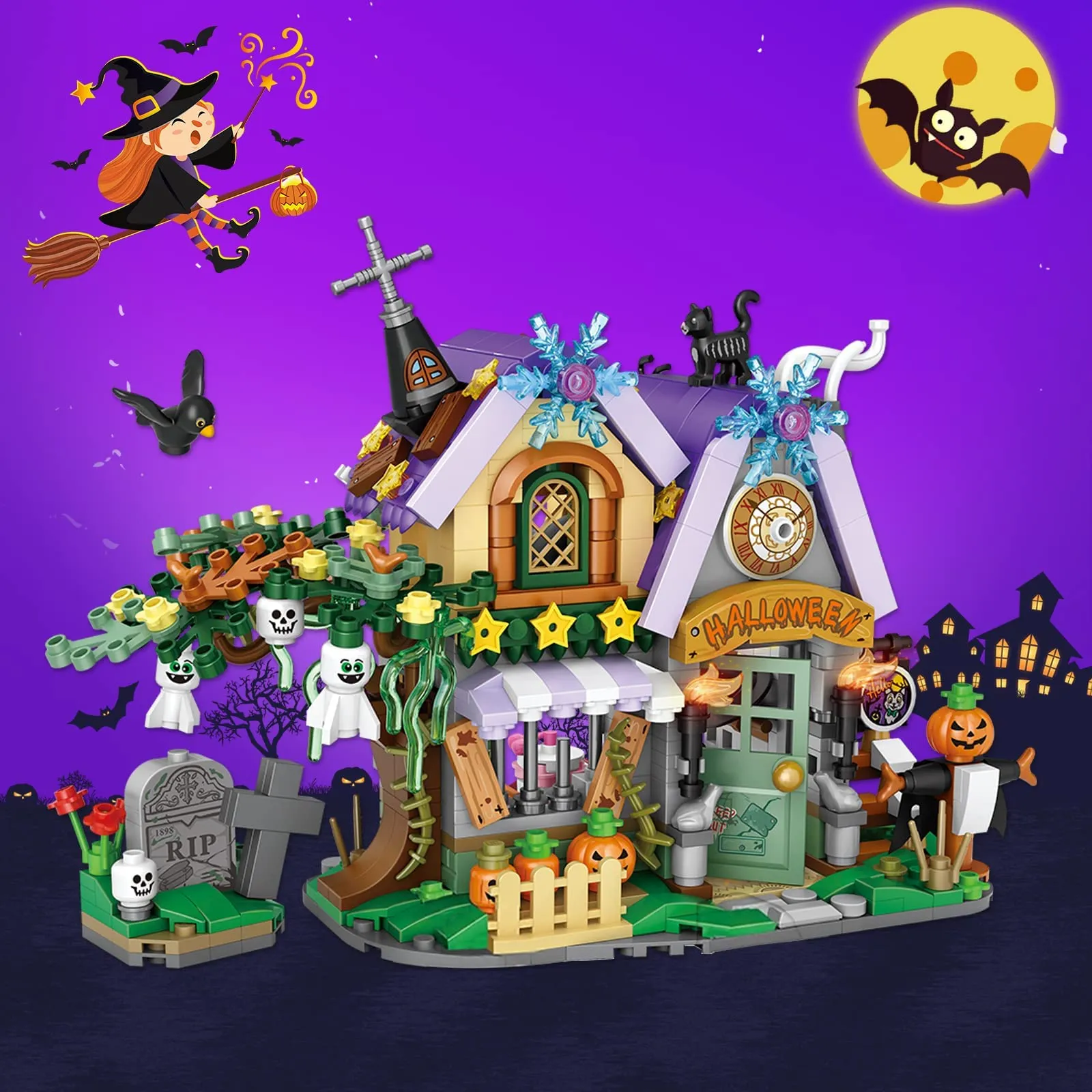 ToylinX Creative Building Block Pumpkin Hut Mini Bricks Set Halloween ...
