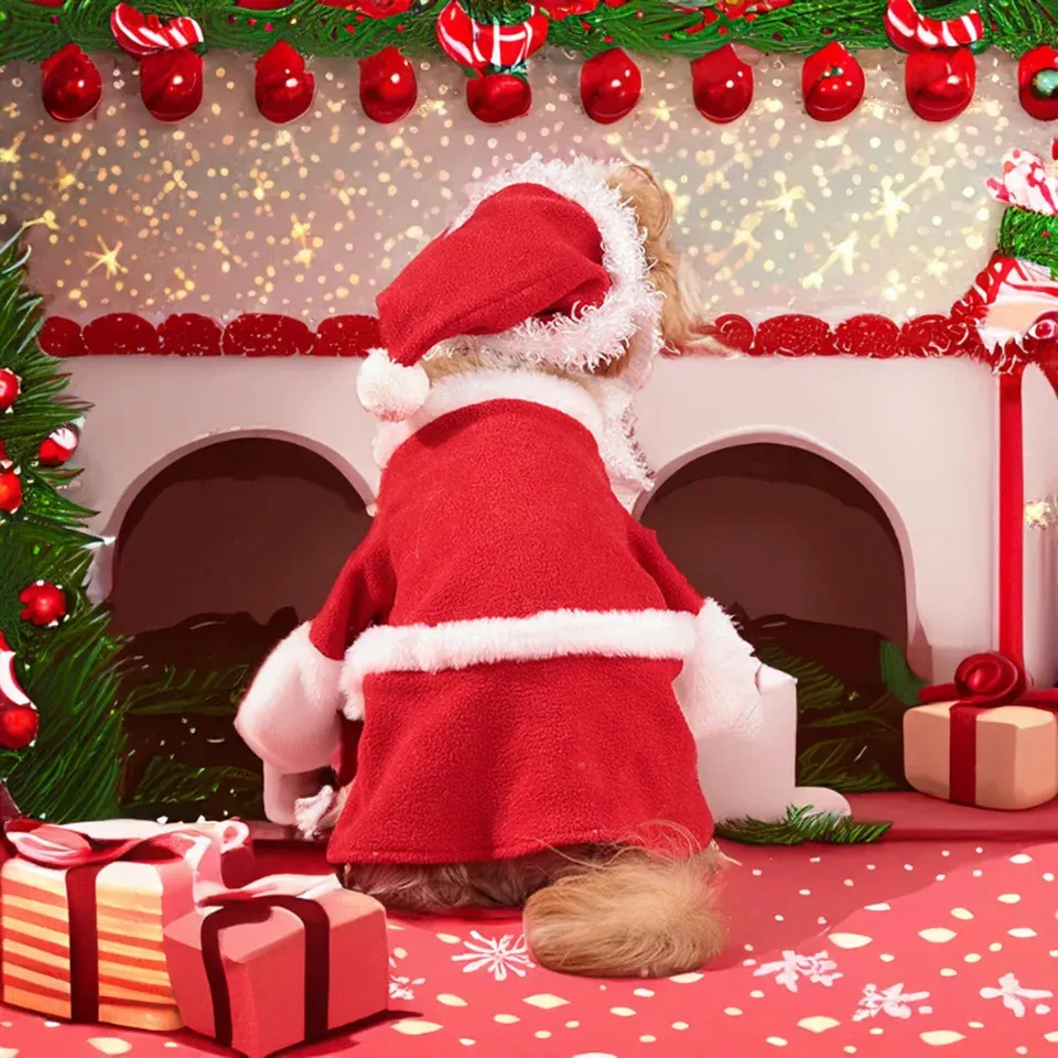 Festive Pet Santa Costume with Jingling Bells - Comfortable Christmas ...