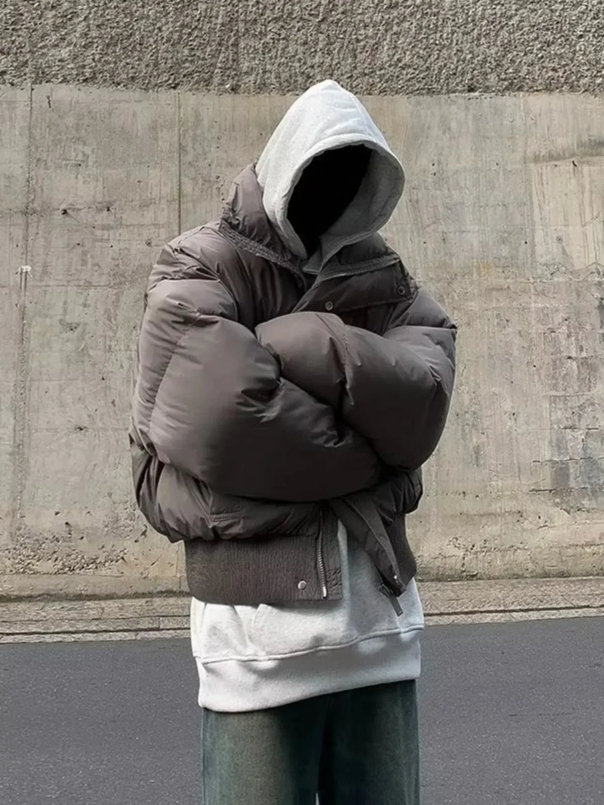 Men's Inflatable Winter Oversized Puffer Jacket Solid Color Padded ...