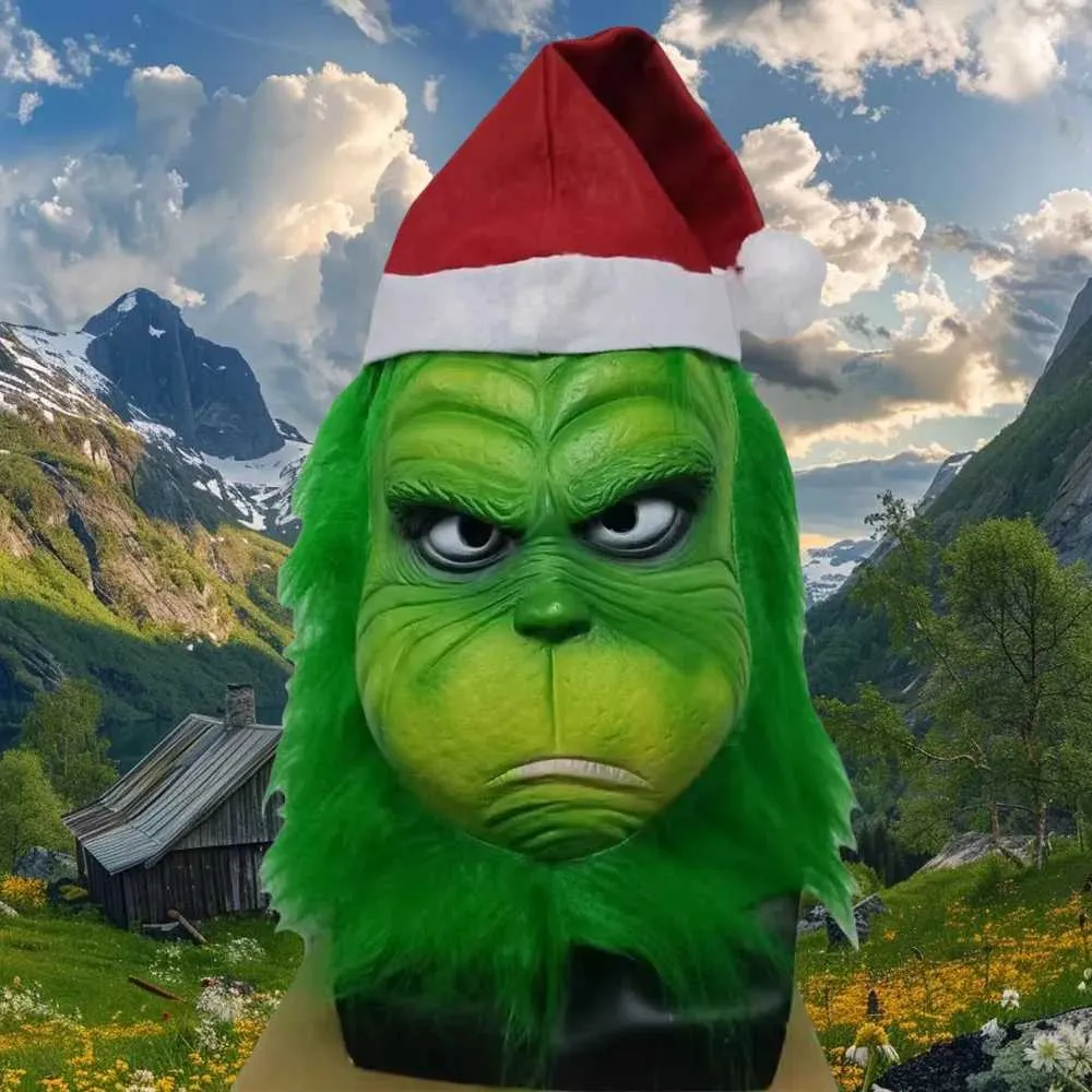 Green Latex Grinch Masquerade non rebreather mask with Gloves - Perfect ...