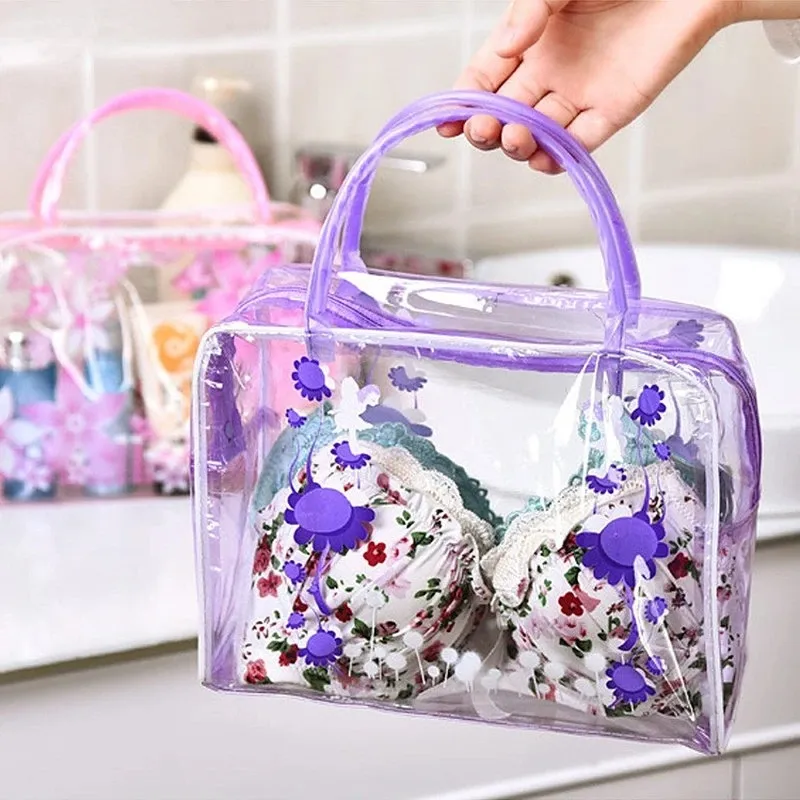 Women Transparent PVC Cosmetic Toiletry Organizer Bag with Fabric Tote ...