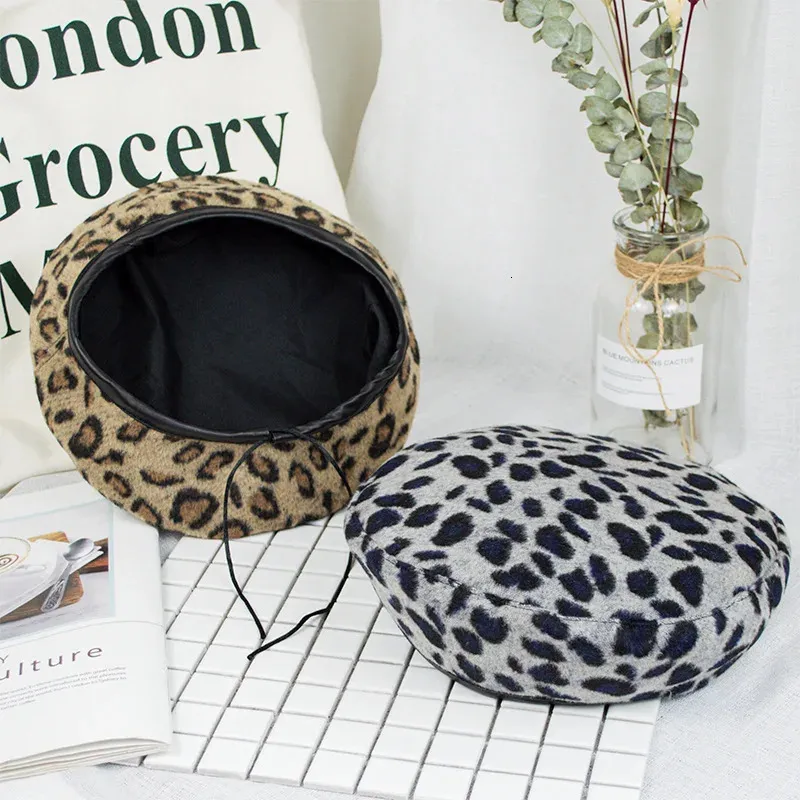Women's Leopard Print Beret Vintage Fashion Hat, Leopard Felt Cap ...