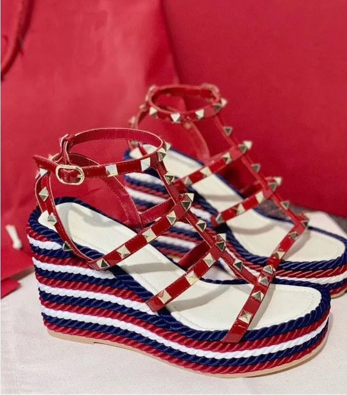Bulk Luxury Designer Women's Studded Wedge Sandals With Studded High ...