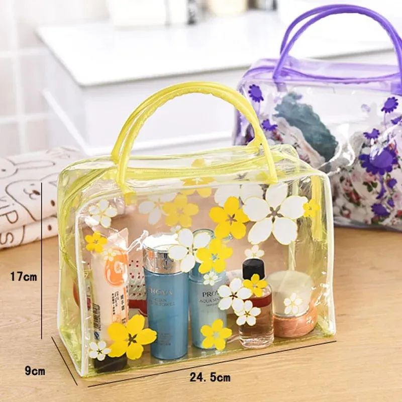 Women Transparent PVC Cosmetic Toiletry Organizer Bag with Fabric Tote ...