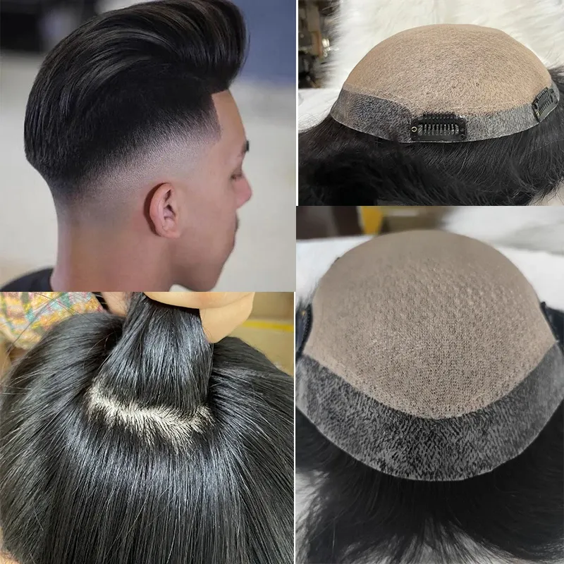 Mens Silk Base Mens Hairline Toupee With 130% Density And Natural ...