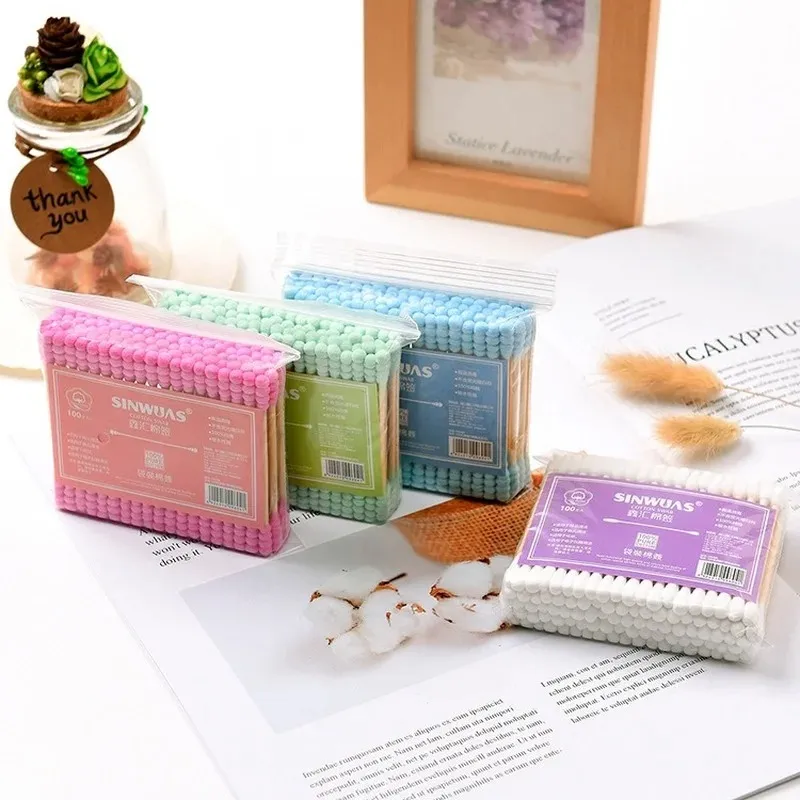 100 Double-Tipped Cotton Swabs: Makeup Remover Buds & Medical Cleaning ...