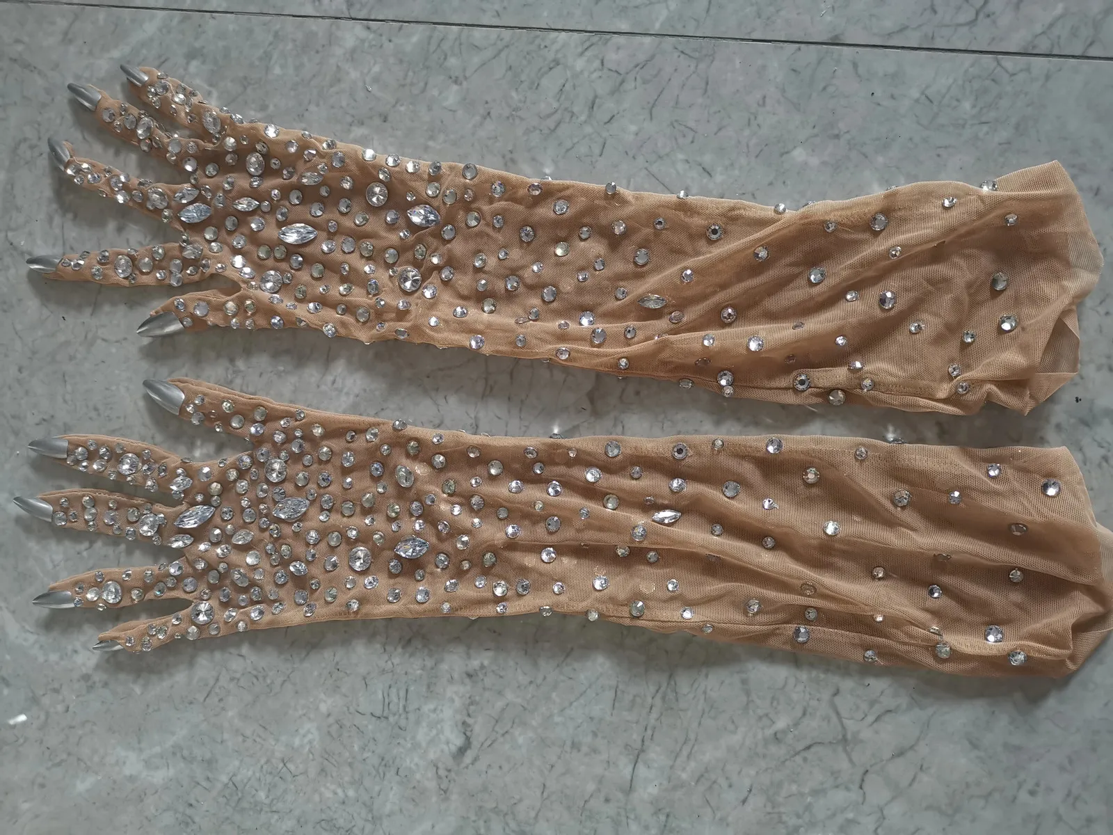 Stretch Rhinestone Gloves For Women Sparkling Crystal Mesh Long Angle ...