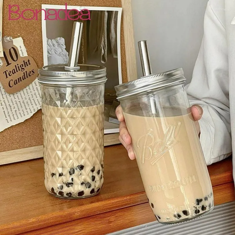 Large 650ml Boba Glass Cup with Straw & Lid - Ideal for Milk Tea ...