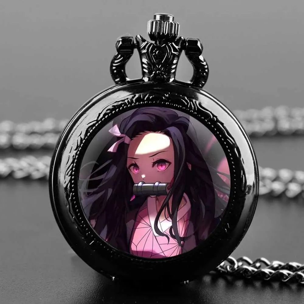Anime Pocket Watches: Demon Slayer Nezuko Quartz Pendant Necklace Watch ...