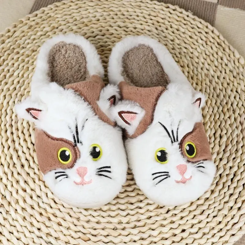 2024 Style Kitten Furry Cat Slippers For Adults For Women Slip On, Warm ...