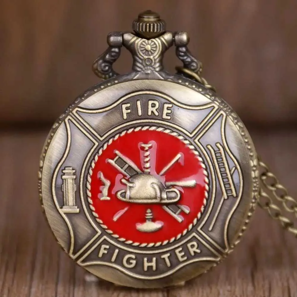 Steampunk Pocket Watch Necklace: Bronze Firefighter Pendant, Quartz ...