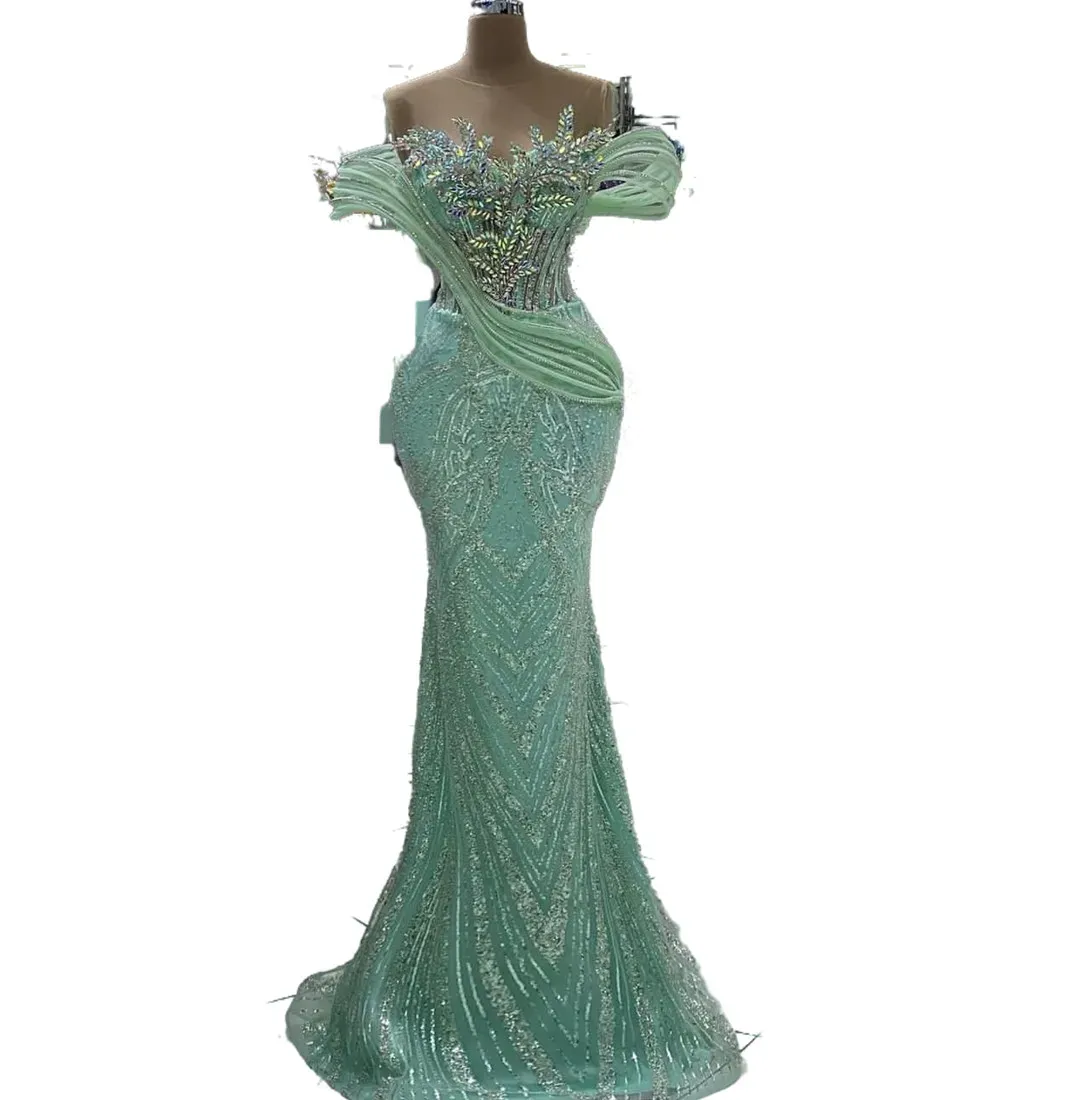 Mint Mermaid Green Sparkly Prom Dress With Beaded Crystals And Sequined ...