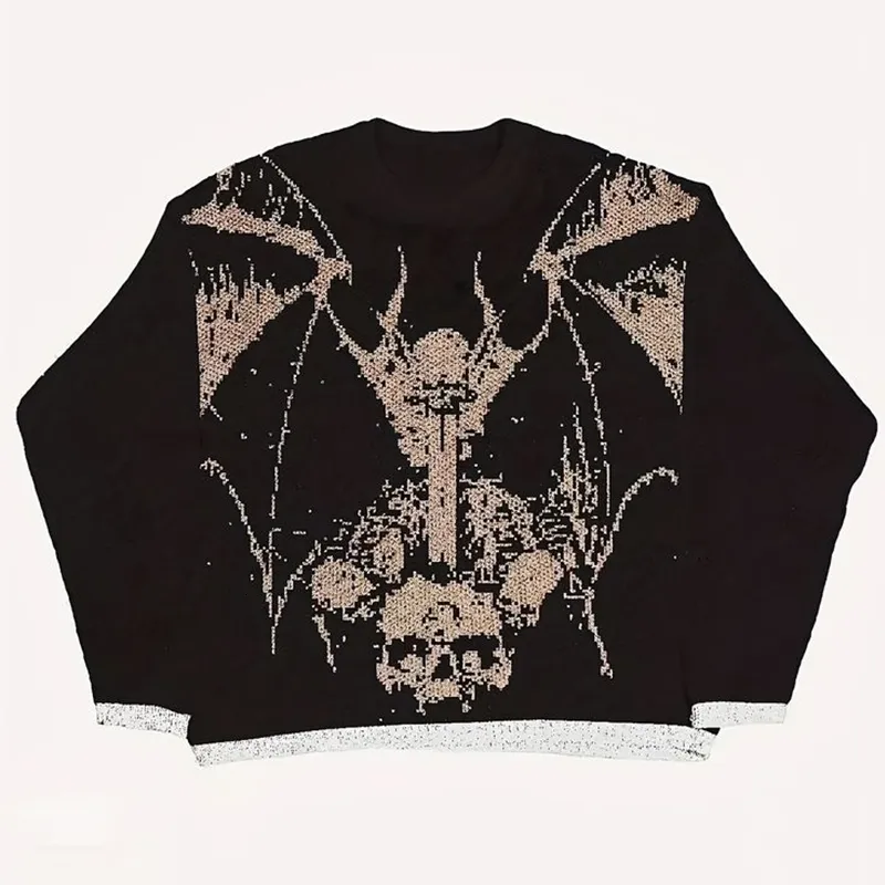 Harajuku Gothic Knit Sweater - Long Sleeve Y2K Streetwear Pullover from ...