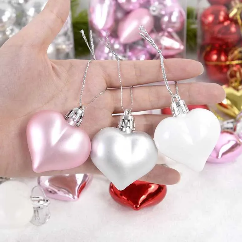 12 Pack Christmas Heart Ornament Set - Silver, Gold, Pink, Red, White ...