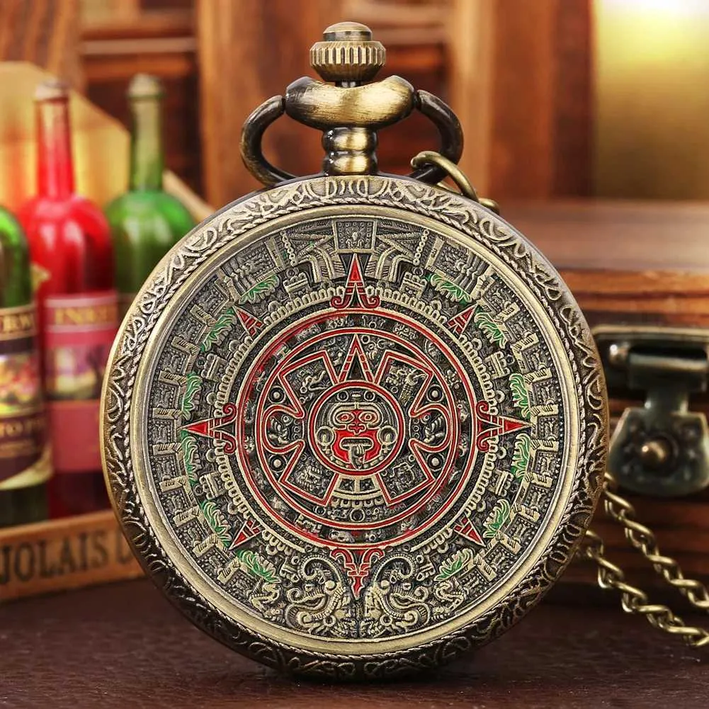 Mexican Necklace Inspired Pocket Watch Necklace: Aztec Calendar Art ...