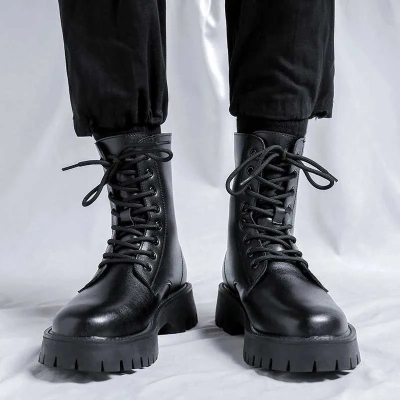Designer Italian High Top Leather Ankle Biker Boots Men For Men Classic ...