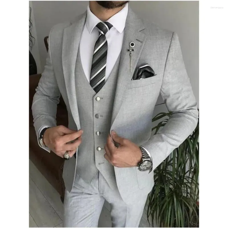Grey Suits For Men 2024 Single Breasted Slim Fit Wedding Groom Business Suit Full Set