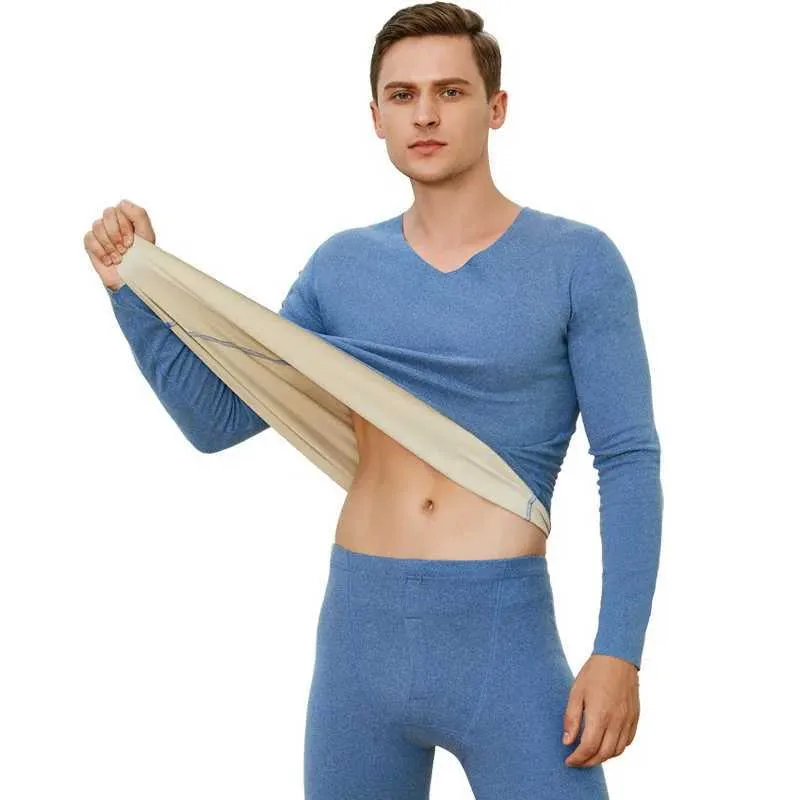 Men's Winter Thermal Underwear Set Blue Velvet Long Johns, Warm ...
