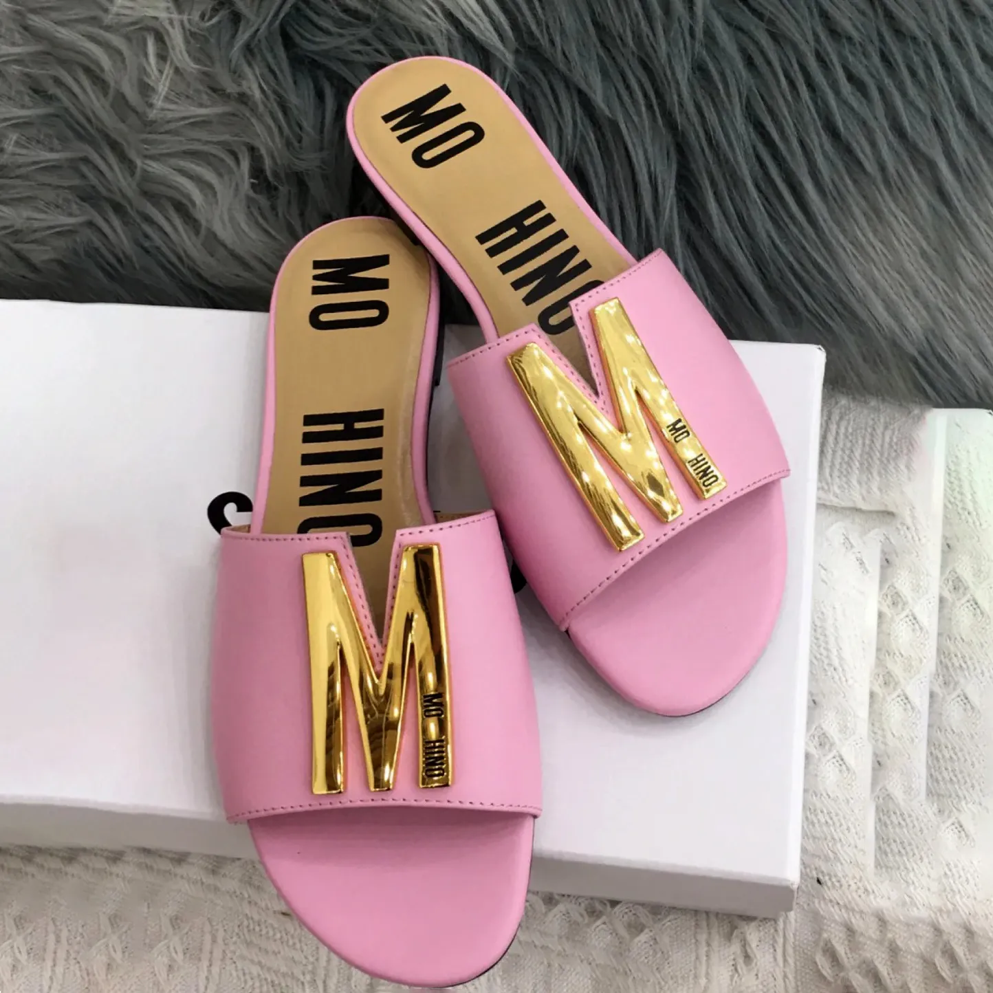 new style genuine leather slipper sunny moschinno moschino sandal brand ...