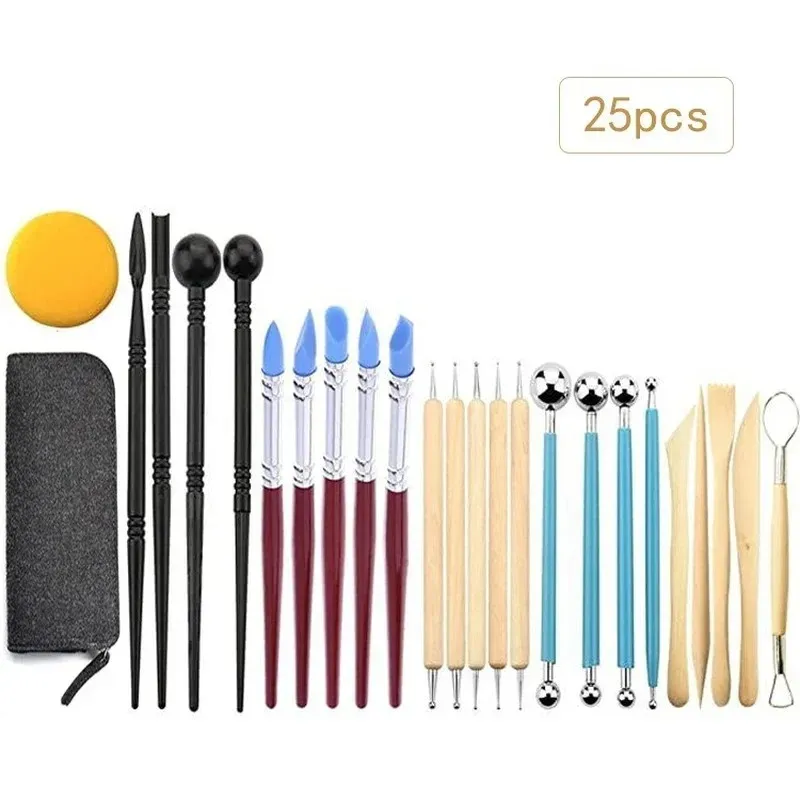 25-Piece Pottery Tool Set with Case - Clay Sculpting & Carving Kit ...