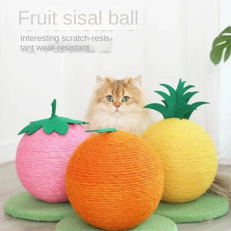 Sisal Ball Cat Scratching Post with Fruit Design - Strawberry, Orange ...