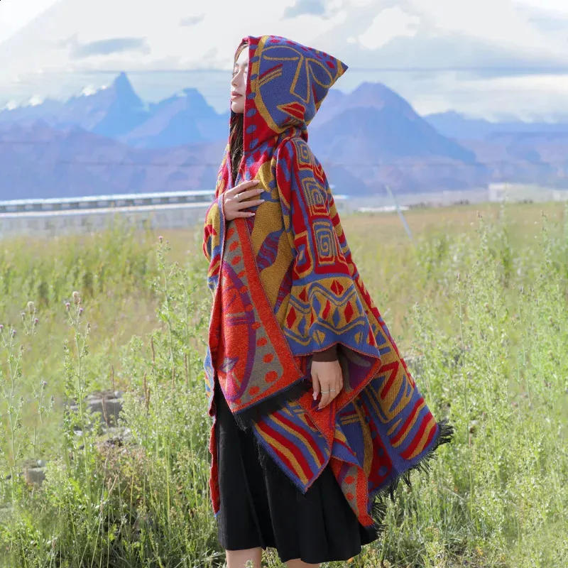 Cashmere Bohemian Shawl Wrap - Warm Ethnic Style Travel Cloak for Women ...