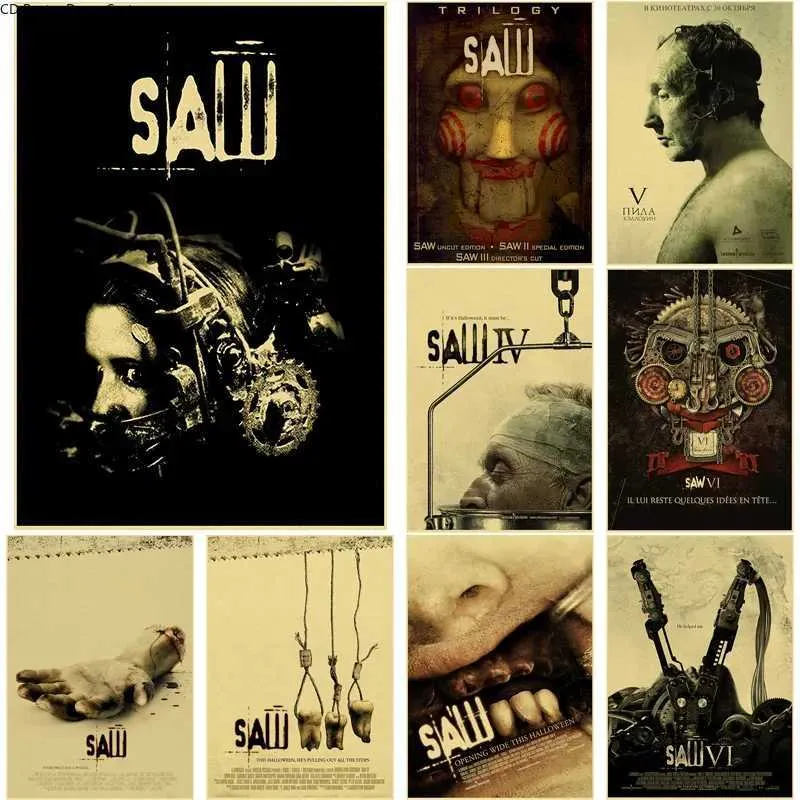Vintage Horror Movie Saw poster my wall - Retro Kraft Paper for Home ...