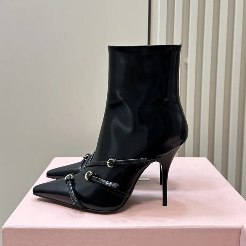 Elegant Pointed Toe Heels: Nude Patent Leather High Heel Fashion Boots ...