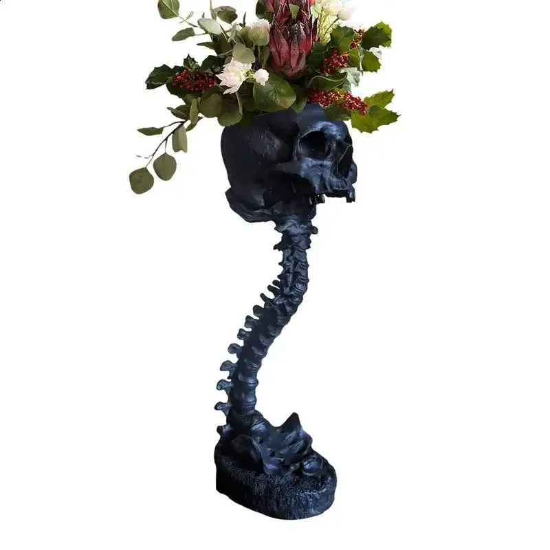 Spooky Skull Halloween Planter Set With Deep Polyresin Spine Stand ...
