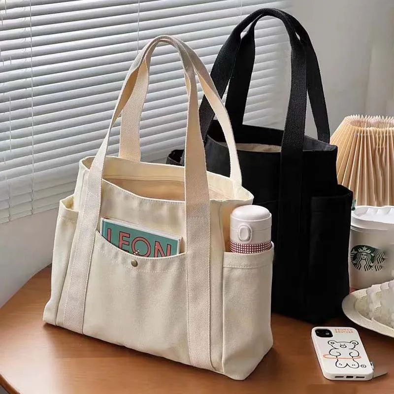 College Style Canvas Small Canvas Tote With Large Capacity For Work, Commuting, And Students ...