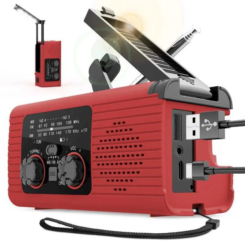 Emergency Hand-Cranked Solar Radio Flashlight - Rechargeable, Multi ...