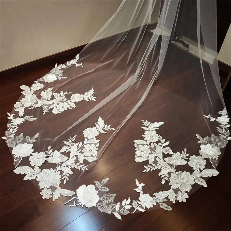 Elegant 3 Meter Floral Lace Wedding Veil with Comb - Bridal Headpiece ...