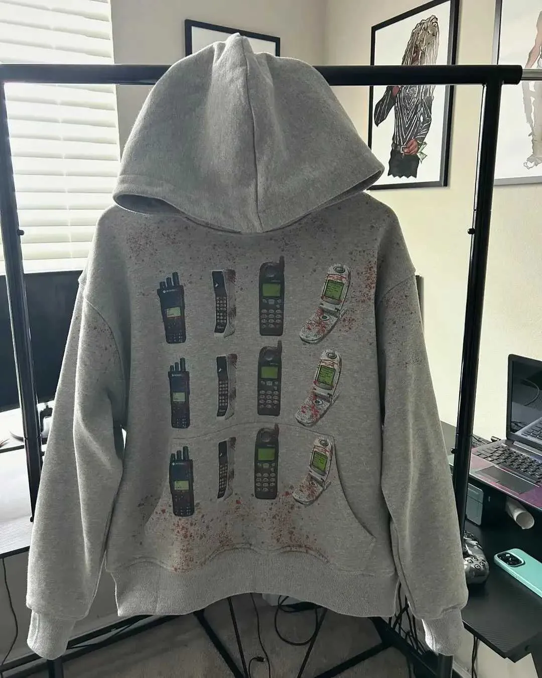 Harajuku Style Oversized Hoodie - Bloody Service Phone Print - Casual ...
