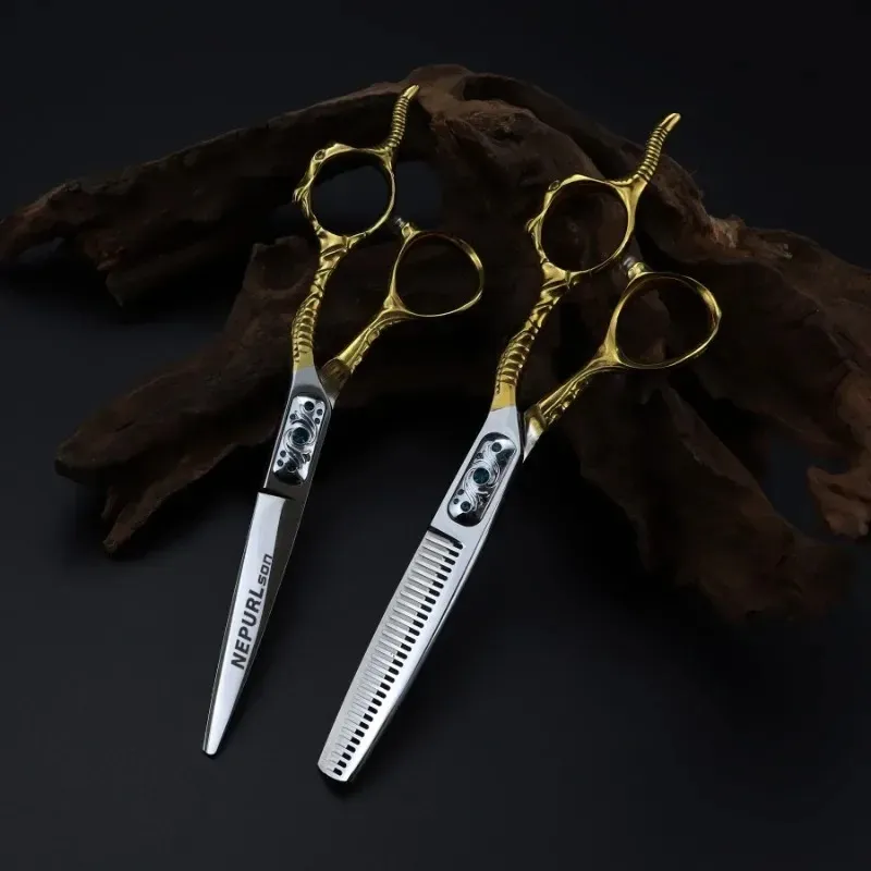 Professional Haircut Scissors Thinning Shears: 6 Inch 440C Steel Barber ...