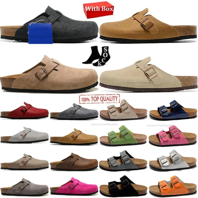 Boston Soft Footbed Suede Slides With Taupe, Black Faded Khaki, Mink ...