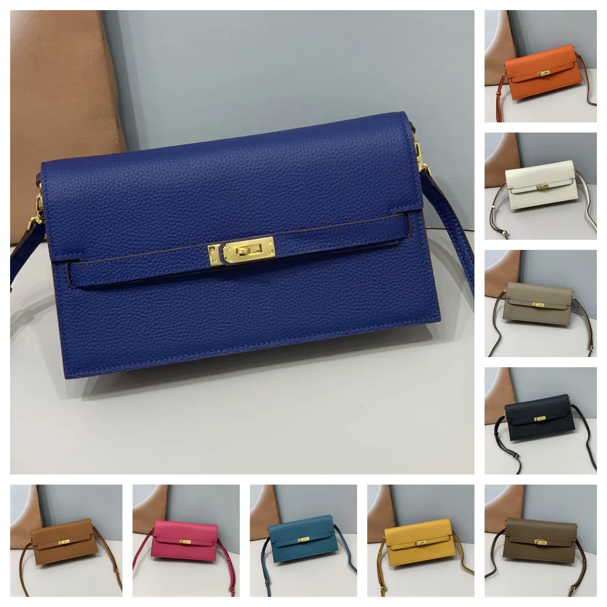 Blue Designer Pebbled Leather Crossbody Bag Wallet With Chain Strap ...