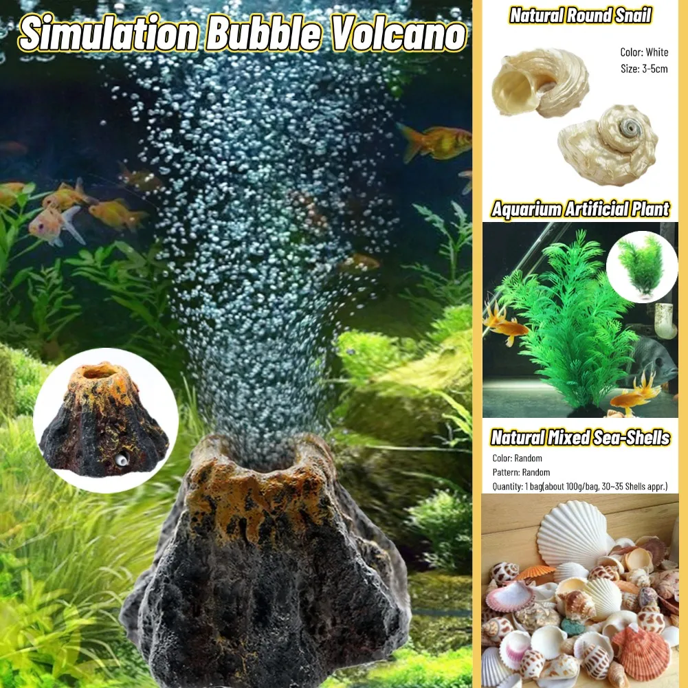 Aquarium Volcano Shape & Air Bubble Stone Oxygen Pump Fish Tank ...