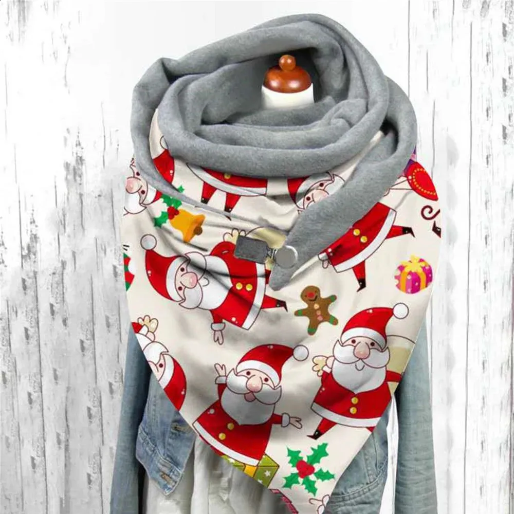 Warm Wool Triangle Scarf with Santa Claus, Snowflake, Elk Design for ...