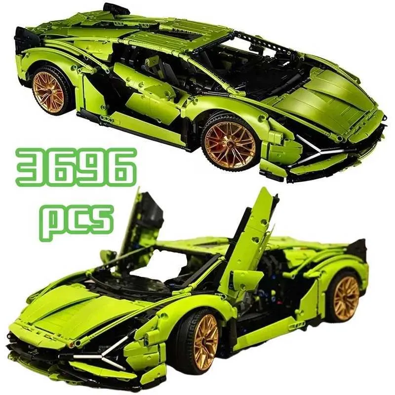 Green Lamborghini Model Car Building Blocks New Technology Vehicle ...