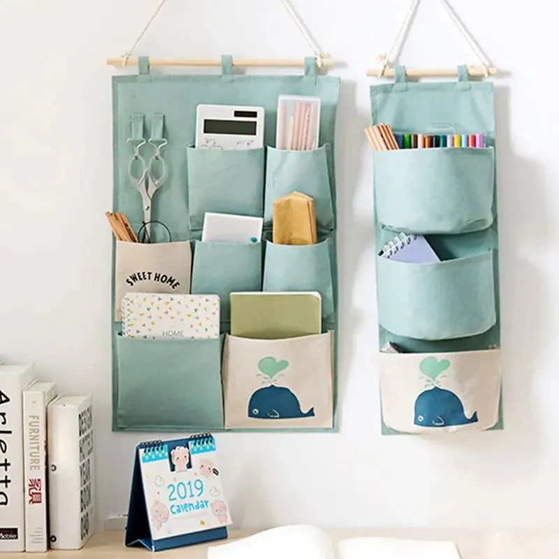 12-Pocket Hanging Organizer - Cotton Linen Wall Mount Storage Bag for ...