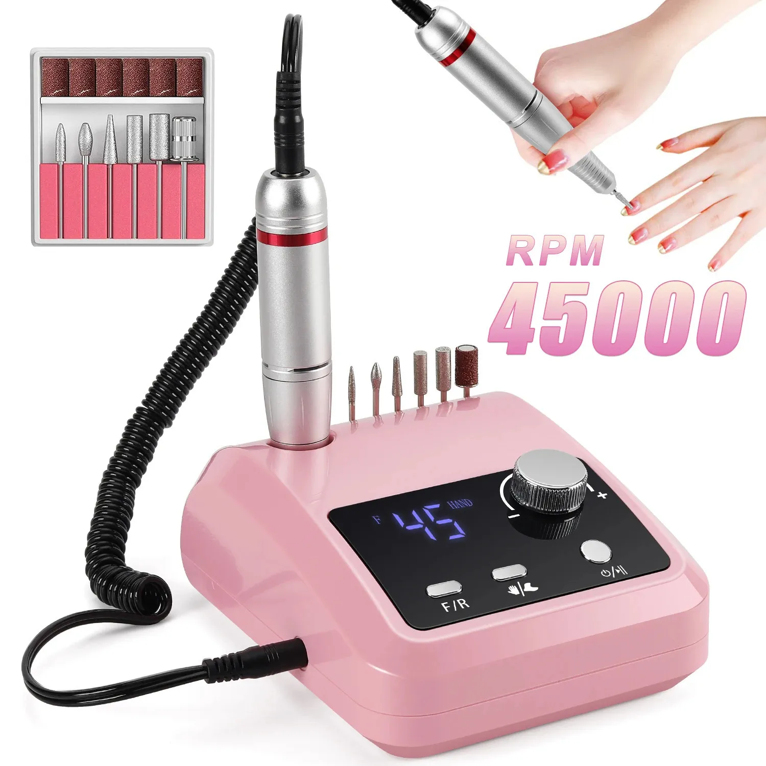 Professional 45,000 RPM Low Vibration Nail Drill Machine with Pause ...