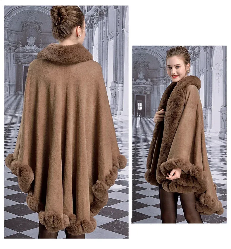 Winter Warmth: Faux Rabbit Fur Shawl Poncho Cape - Plus Size Ladies Fur ...