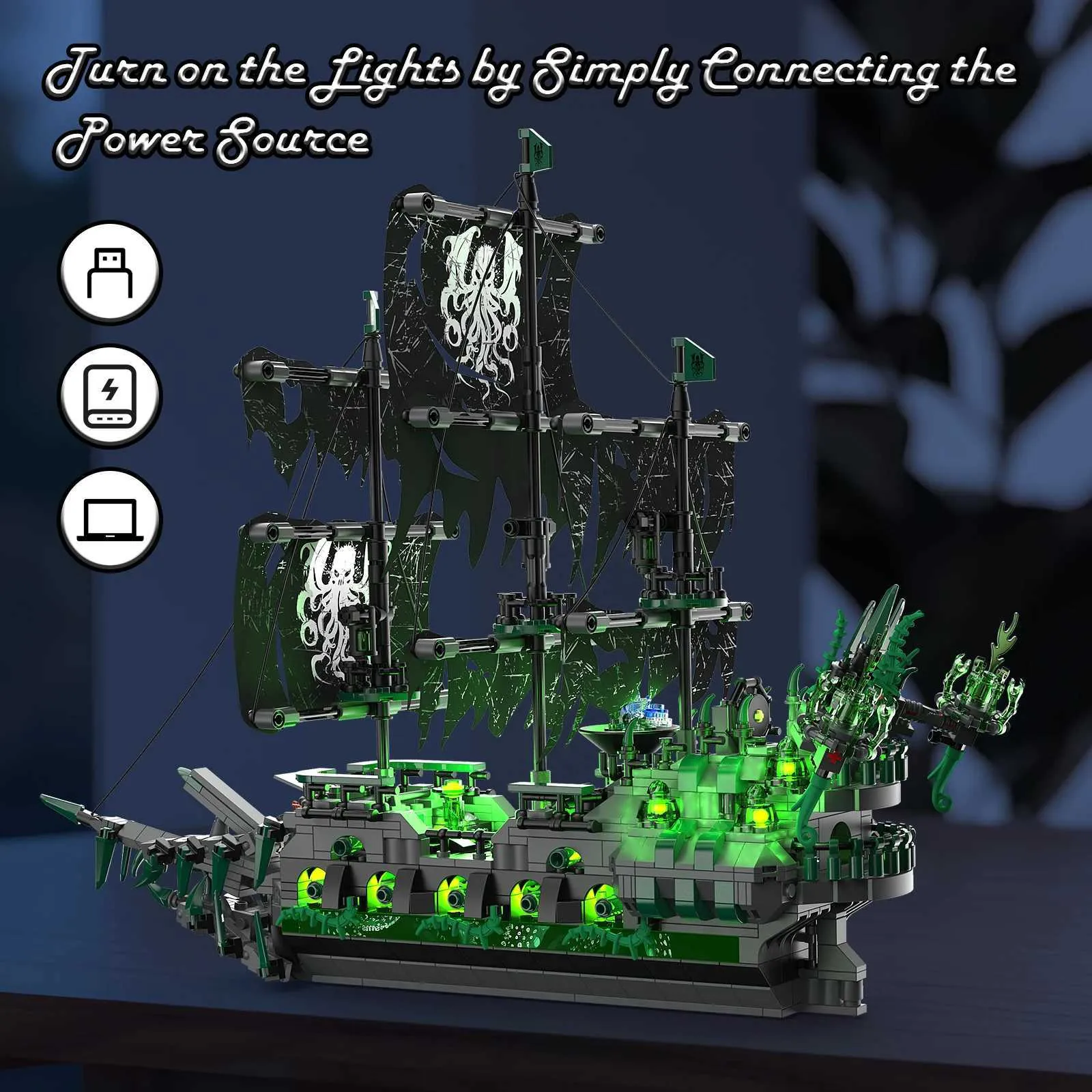 JMRicklayer Pirate Nanoblock Pirate Ship Deluxe With Lights Ghost Ship ...