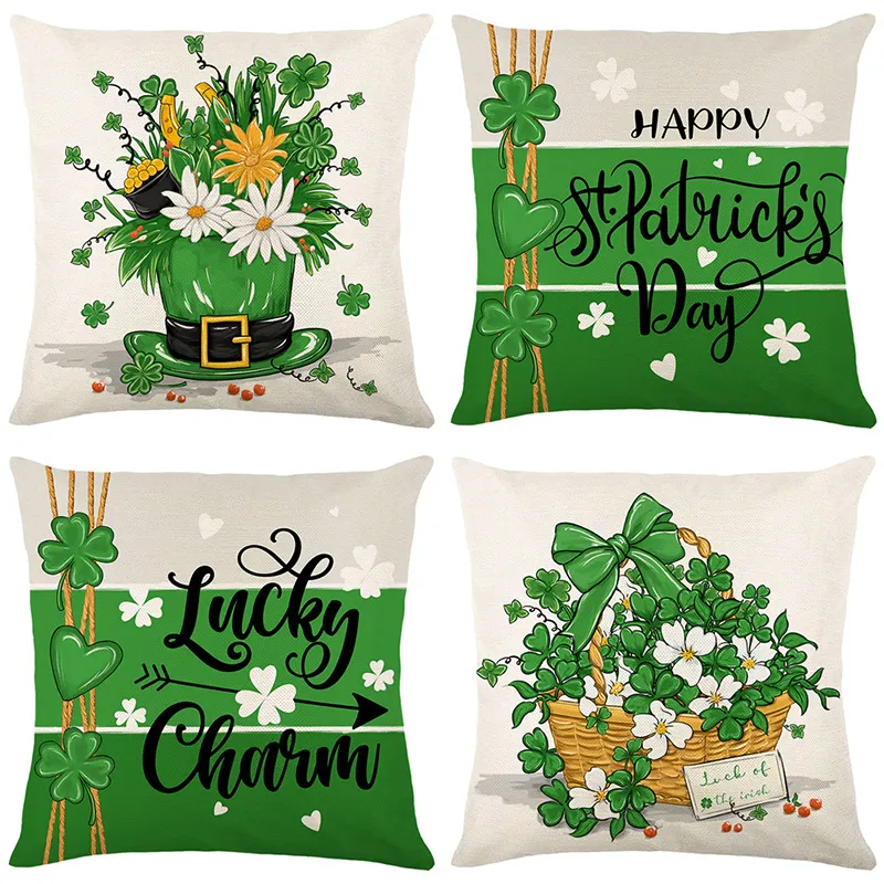 Personalized Linen Throw Pillow Cover - Lucky Four Leaf Clover Monogram ...