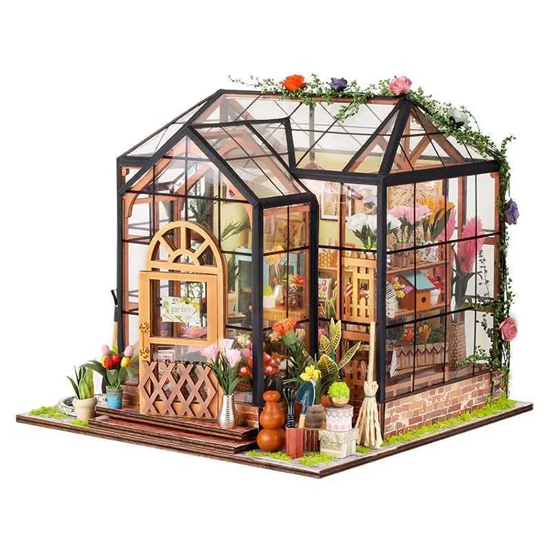 Cutebee DIY Miniature Miniature Greenhouse Kit Amazon With LED Lighting ...