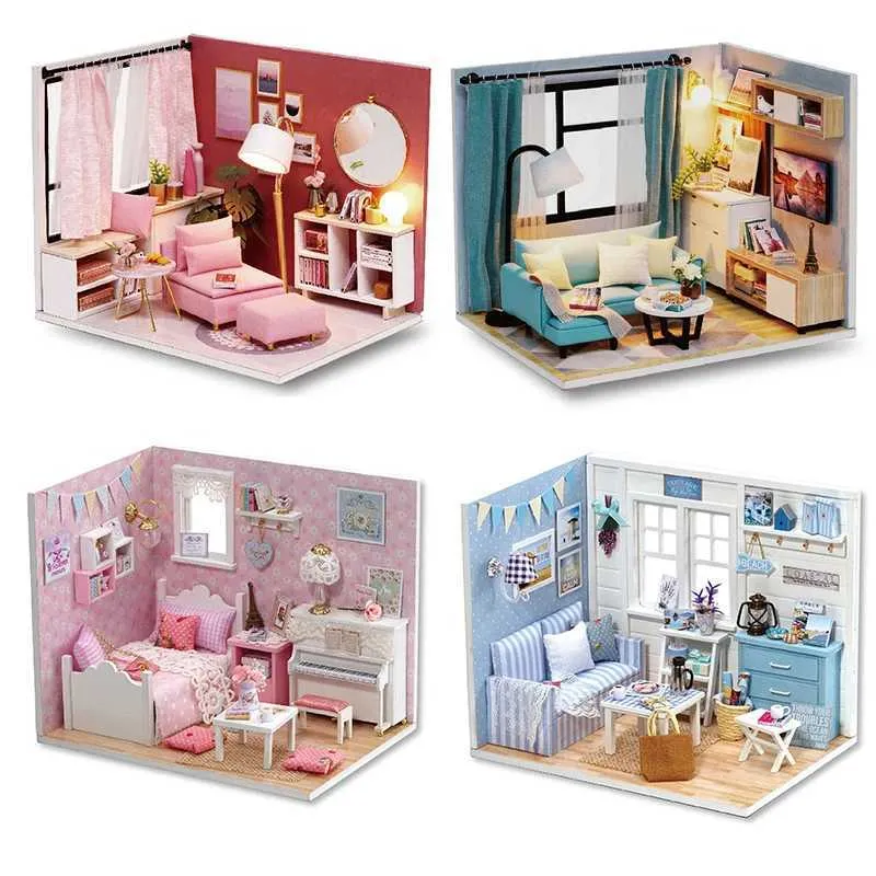 DIY Wooden Miniature Small Doll House Kit With Furniture Architectural ...