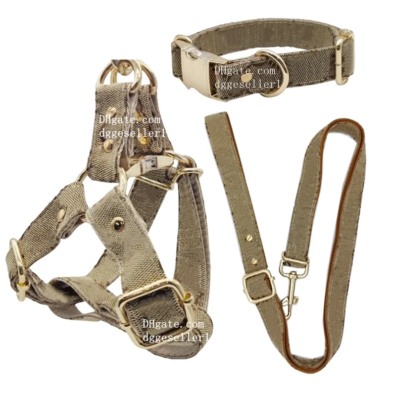 Stylish Designer Gold Dog Harness And Leash Set With Classic Pattern ...