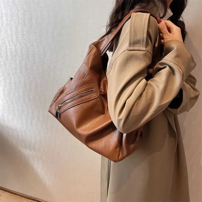 Luxury Designer Single Shoulder Soft Leather Tote With Top Handle, Side ...