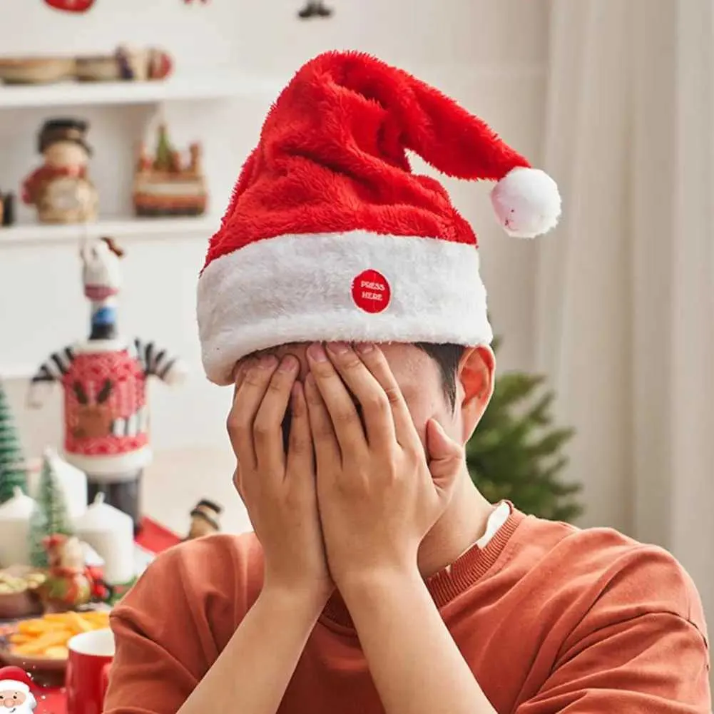 Electric Plush Christmas Hat Singing, Dancing, And Decoration Battery Operated Red Plush ...